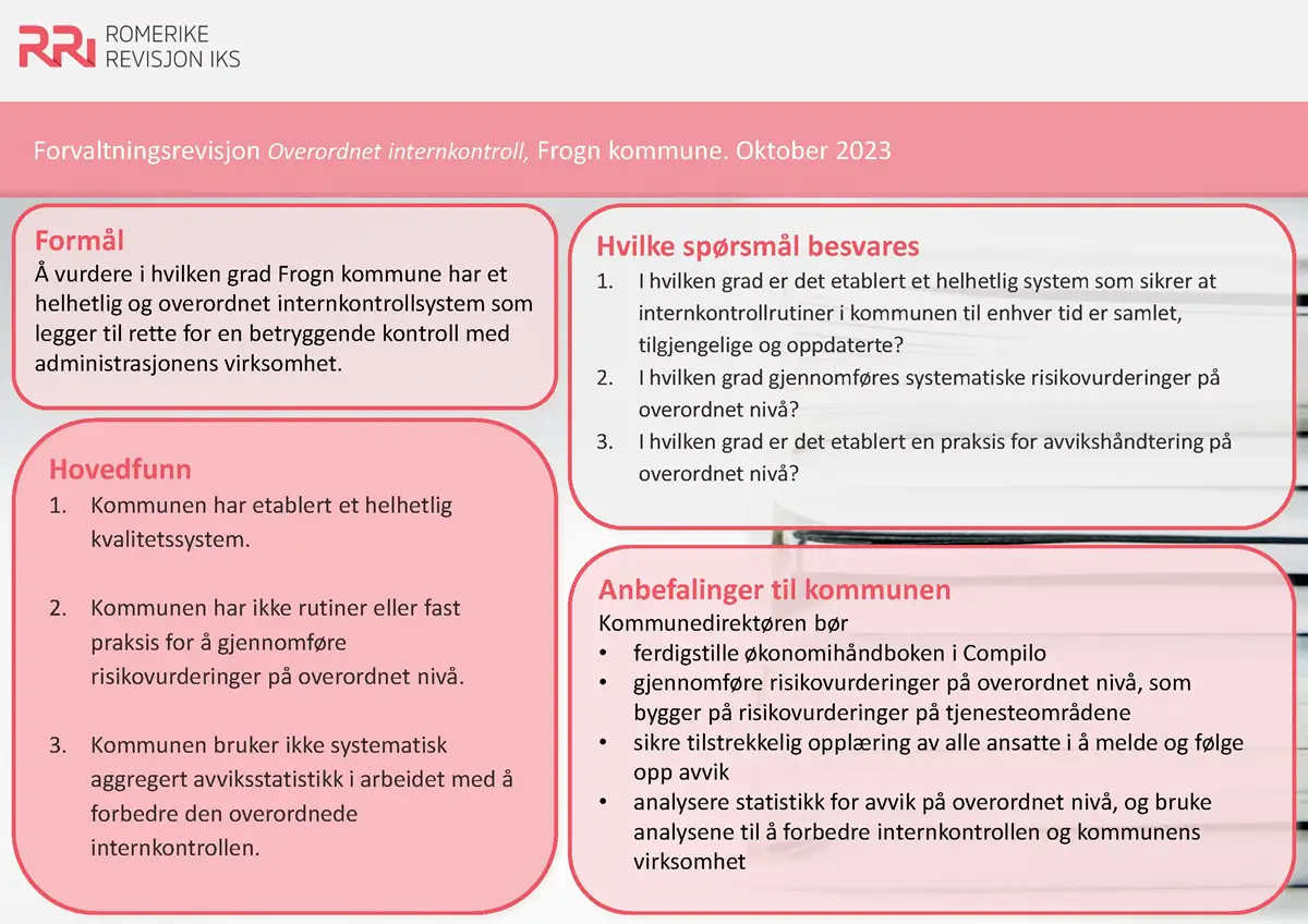 Overordnet internkontroll i Frogn kommune | Romerike revisjon IKS